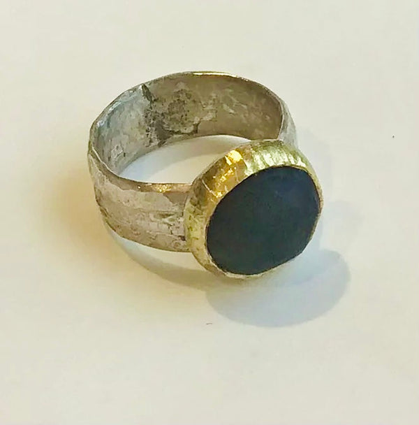 Granite, gold, and sterling silver Ring - RED